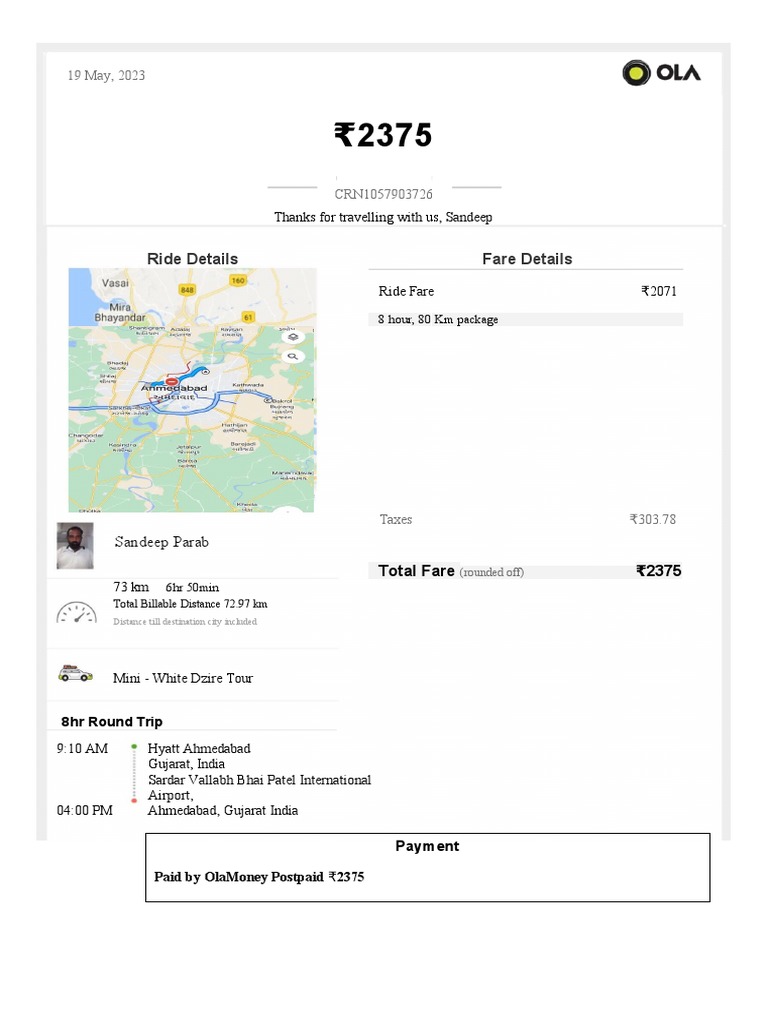 Ola Cab Bill | PDF