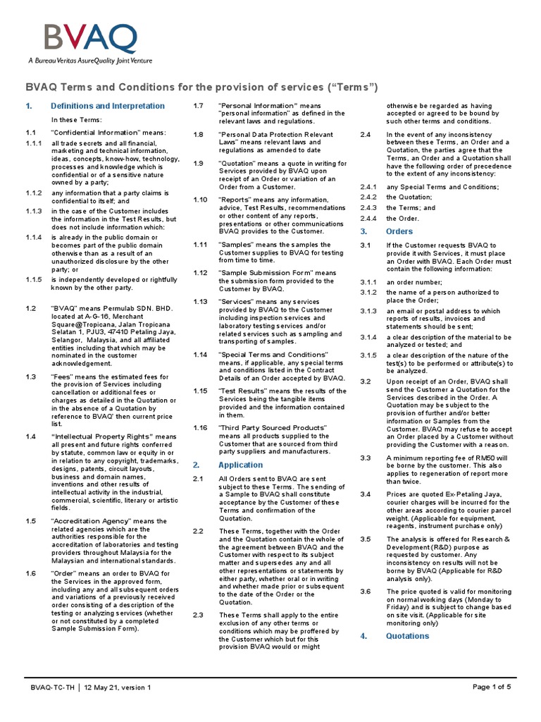 BVAQ Malaysia Terms and Conditions | PDF | Indemnity | Payments