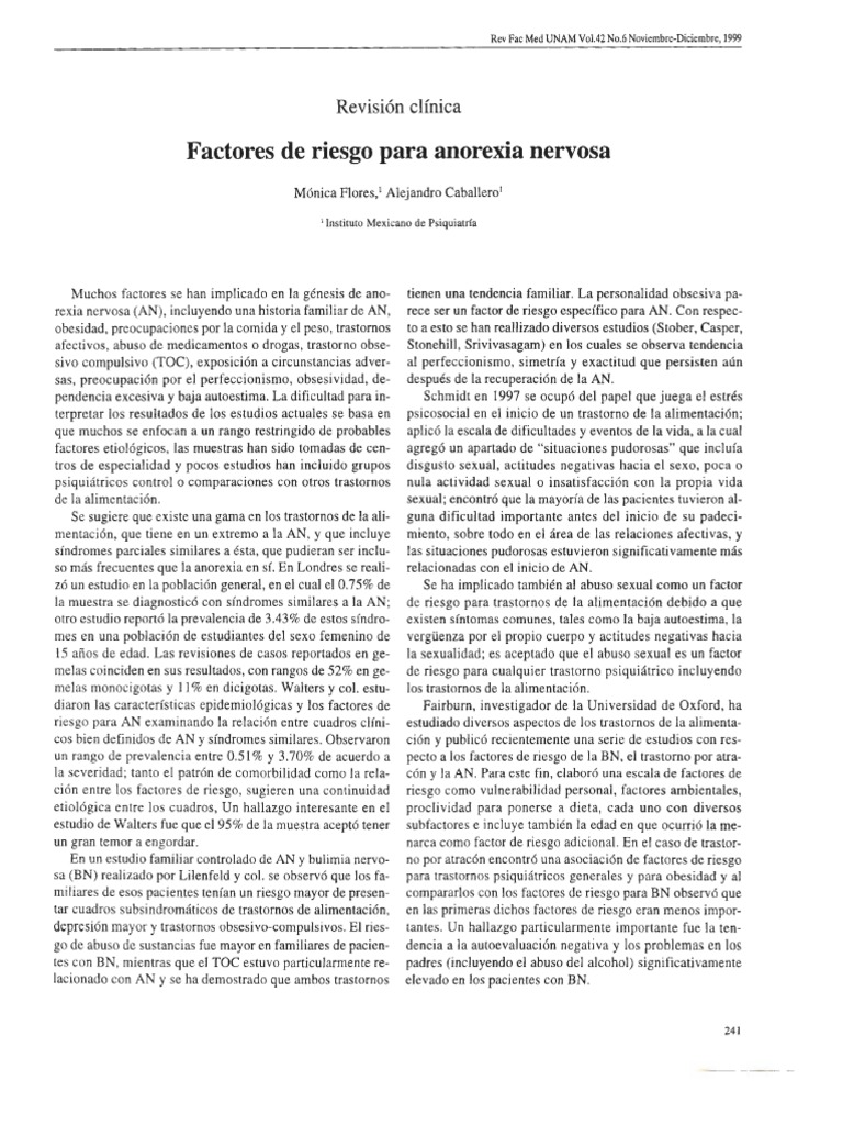 Factores de Riesgo para Anorexia Nervosa: Revisión Clínica | PDF ...