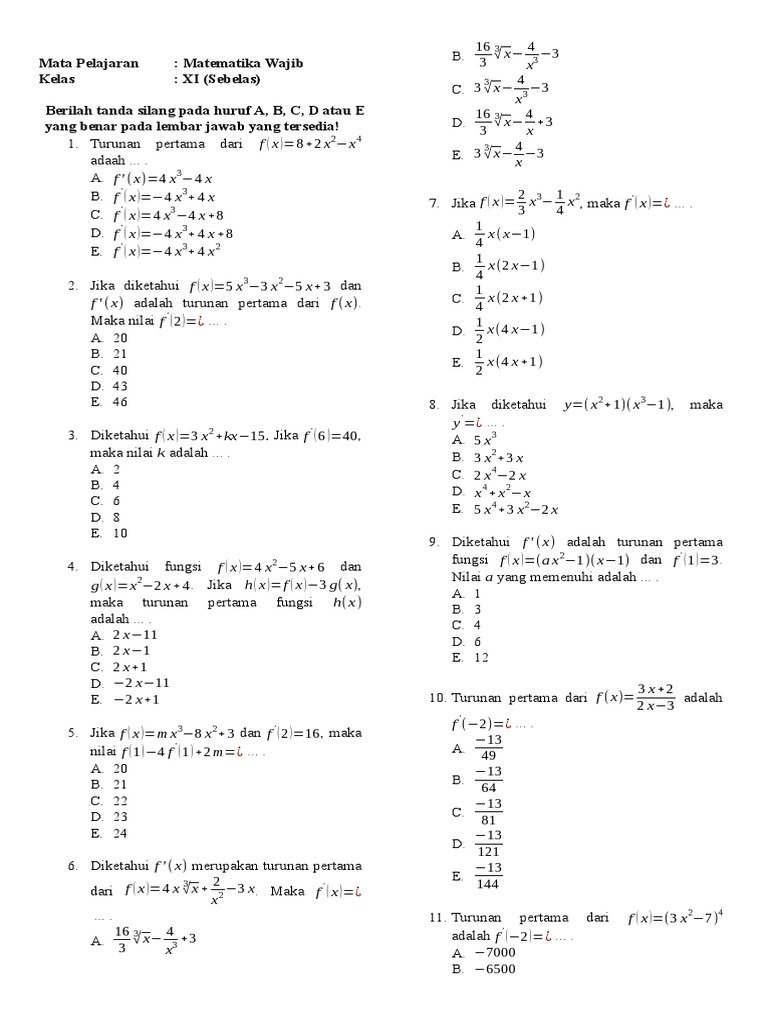 PAT Matematika Wajib Kelas 11 | PDF