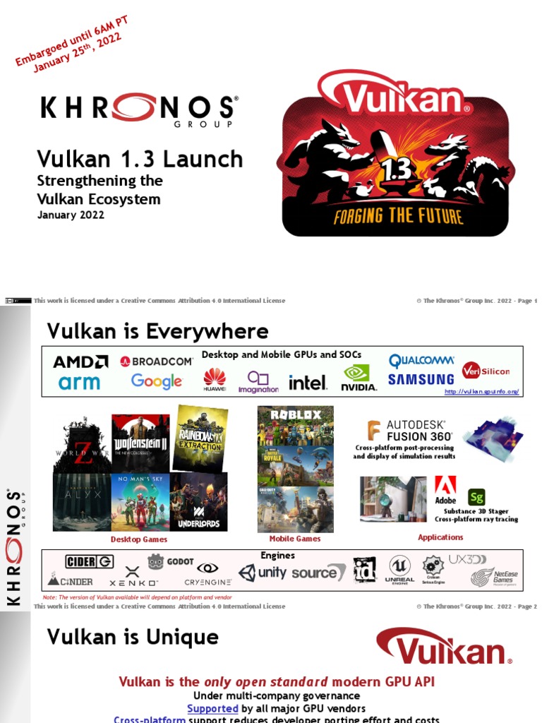 Khronos Vulkan 1.3 Press Slides Jan22 19th Jan | PDF | 3 D Computer Graphics | Computing