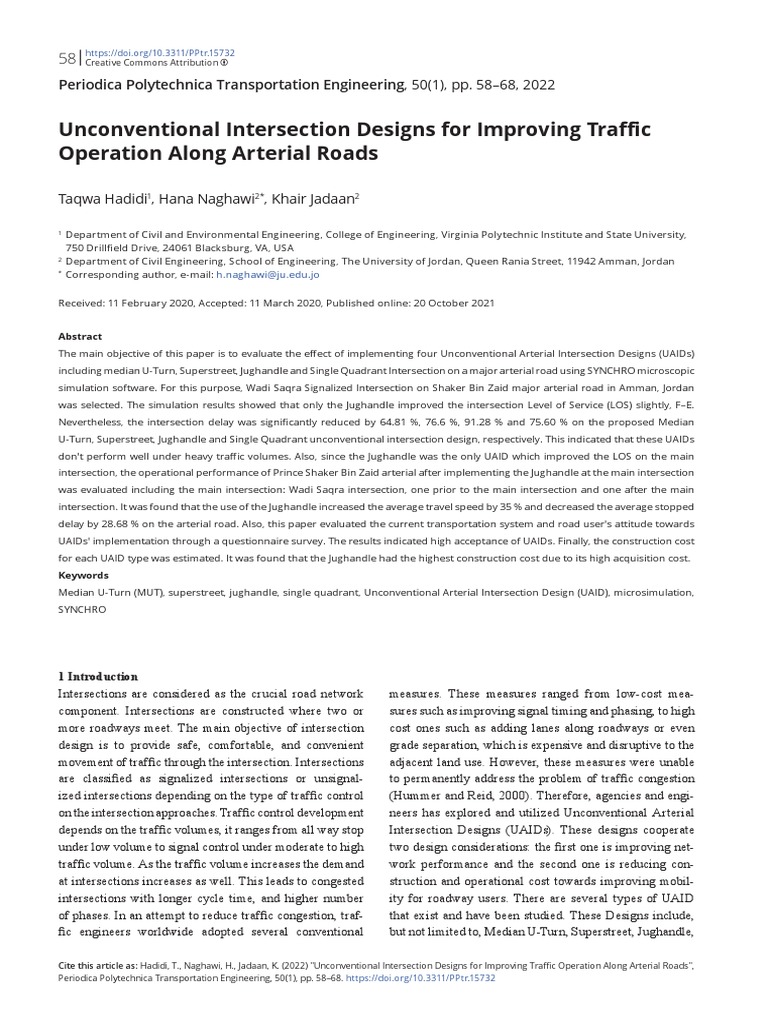 Unconventional Intersection Designs For Improving Traffic Jadaan and Hanaa | PDF | Intersection ...