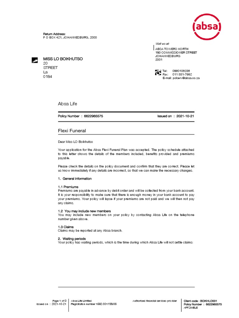 ABSA Life Insurance | PDF | Insurance | Financial Services