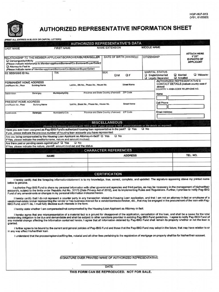 Authorize Representative Information Sheet 1 | PDF
