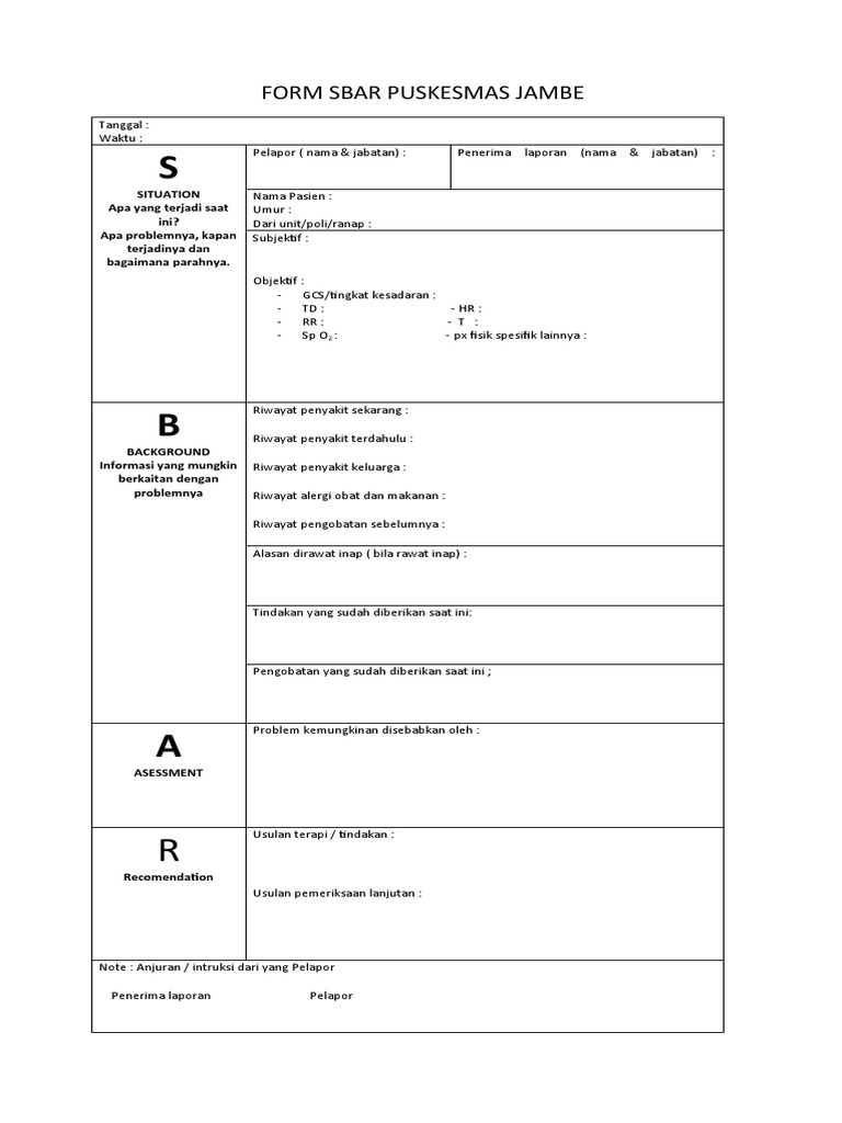 5.3.2 Form Sbar Puskesmas Jambe | PDF