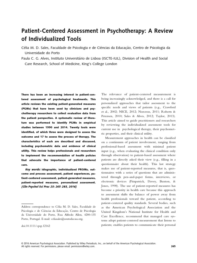 Patient-Centered Assessment in Psychotherapy | PDF | Psychotherapy ...