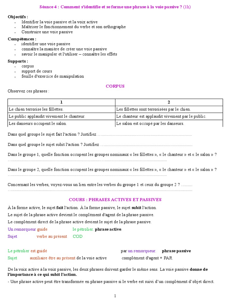 Identifier et construire la voix passive | PDF | Sujet (Grammaire ...