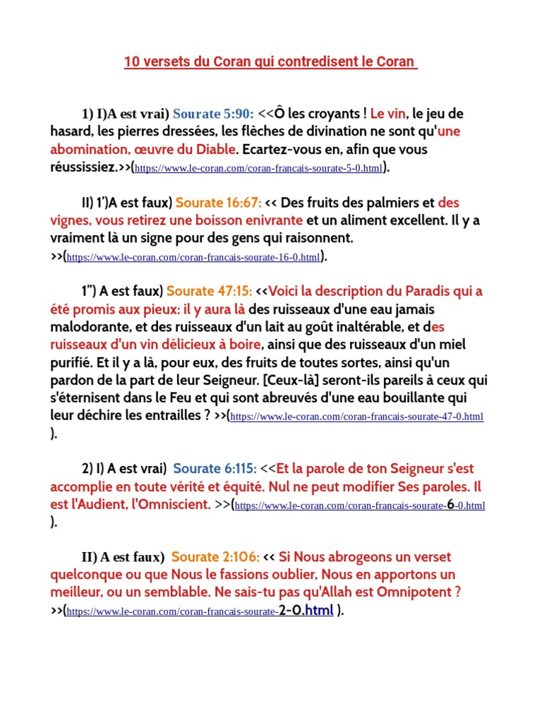 Contradictions dans le Coran | PDF | Sourate | Coran