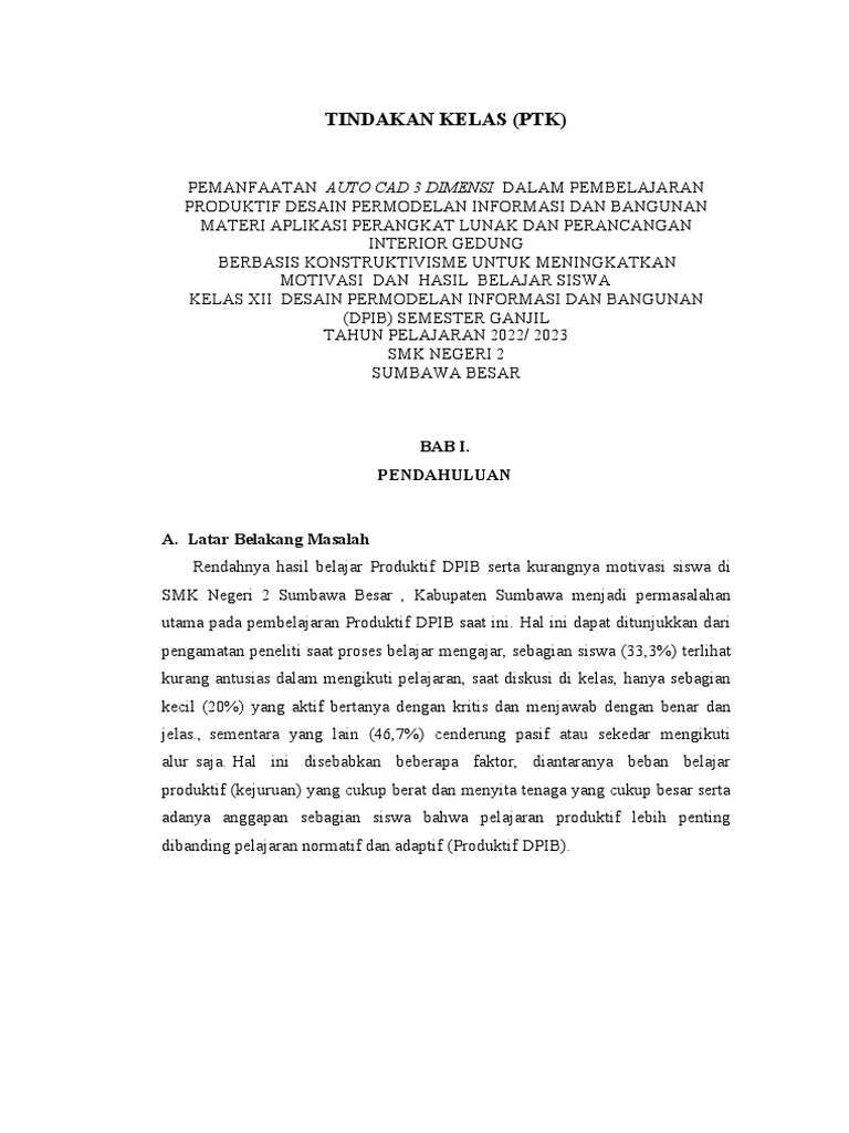 Draf Penelitian Tindakan Kelas | PDF