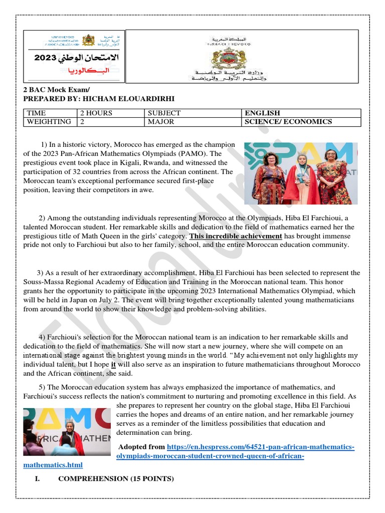 Mock Exam - Math | PDF | Morocco | Mathematics
