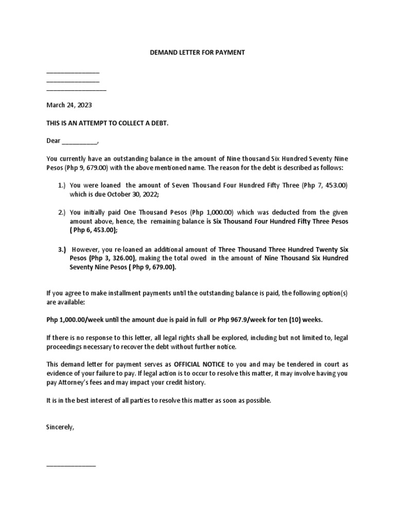 Demand Letter For Payment | PDF