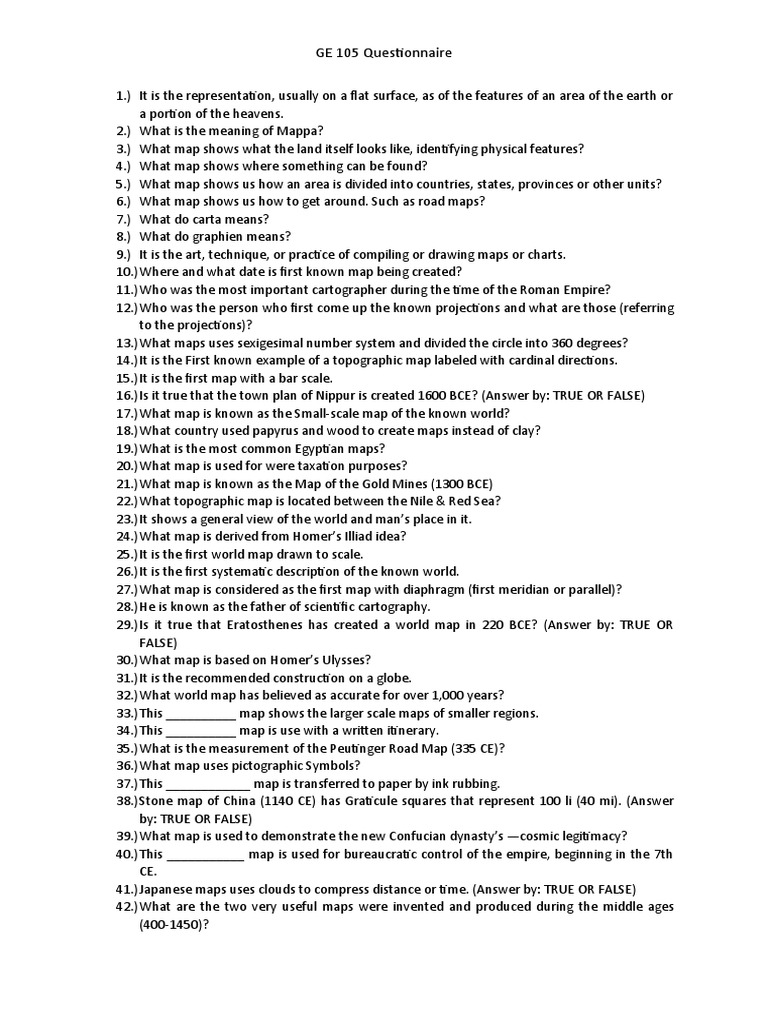 Questionnaire Ge 105 | PDF | Map | 3 D Computer Graphics