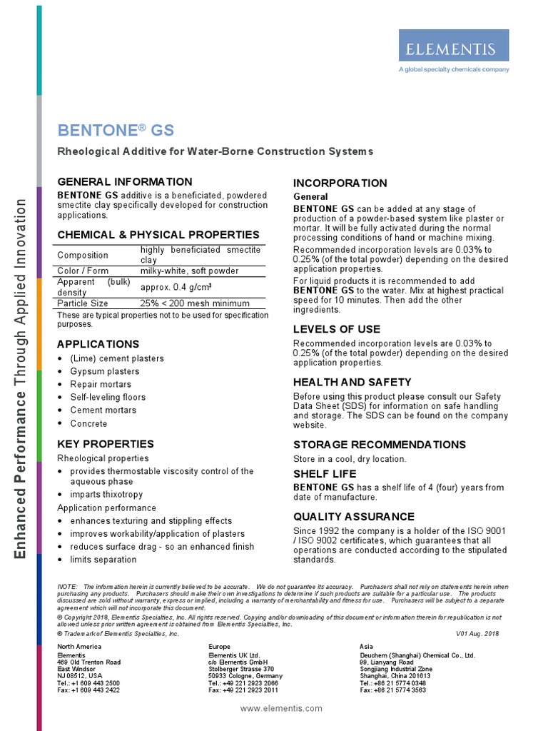 Bentone GS - Tds - en | PDF | Mortar (Masonry) | Plaster