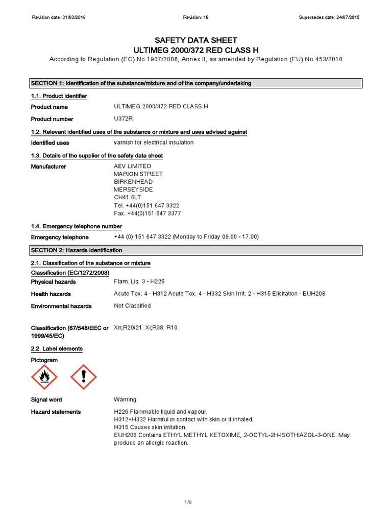 Ultimeg 2000/372 Red Safety Data Sheet | PDF | Carbon Dioxide ...