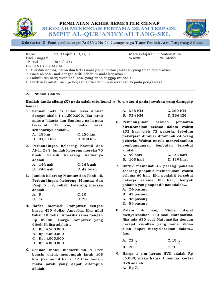 Pas MTK Vii Genap | PDF