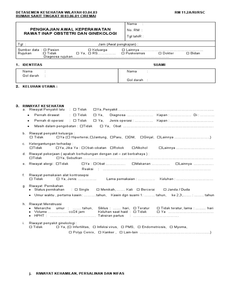 Pengkajian Awal Kep Ranap Obgyn-1 | PDF