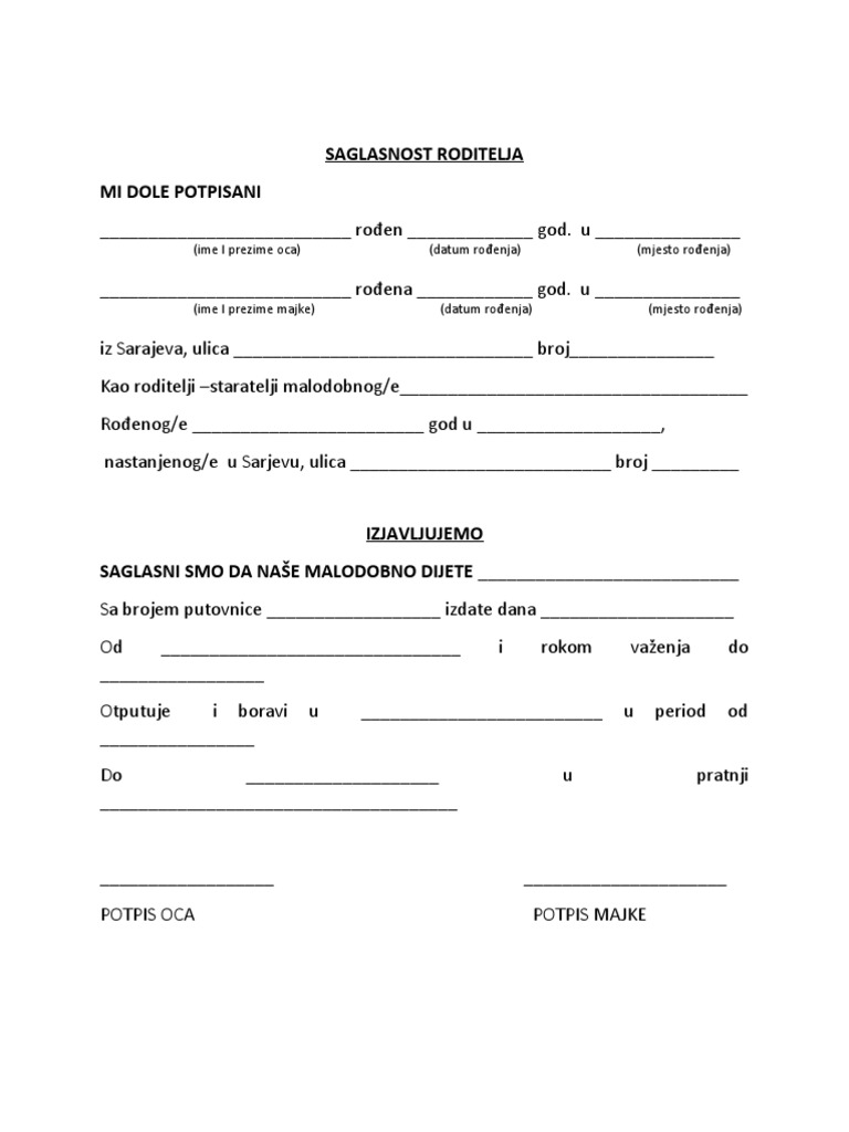 Saglasnost Roditelja | PDF