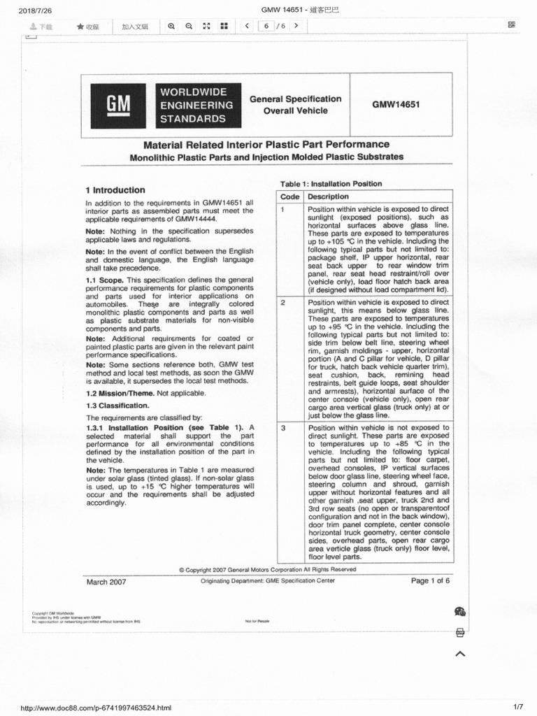 GMW 14651-2007 | PDF