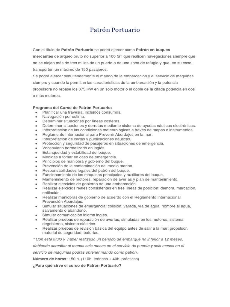 Patrón Portuario | PDF | Buques | Mar