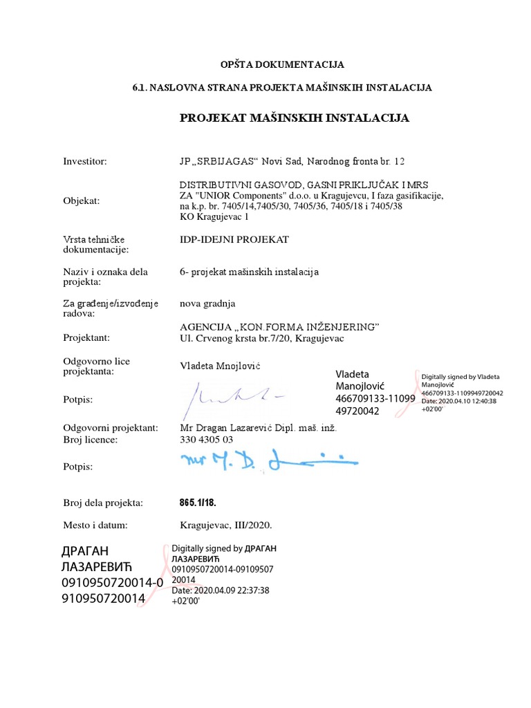 6 Projekat Ma Inskih Instalacija Kompletan | PDF