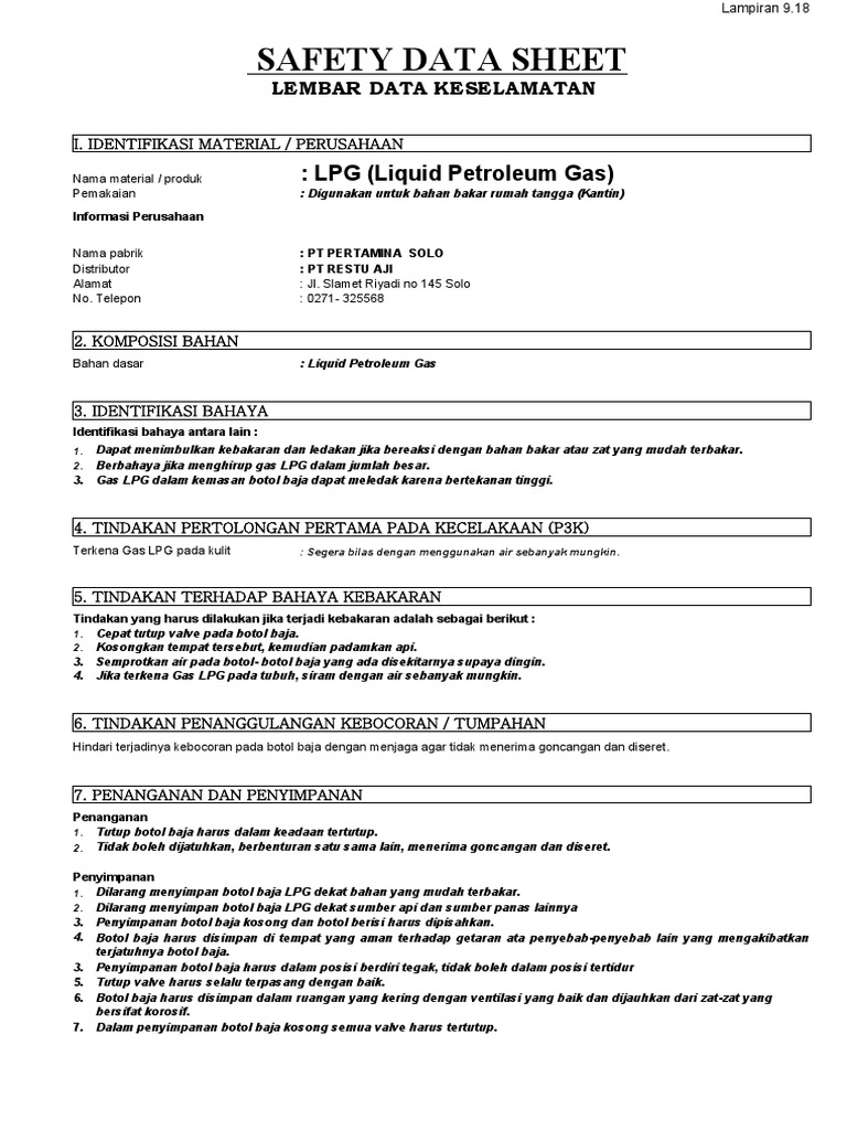 Safety Data Sheet:: LPG (Liquid Petroleum Gas) | PDF