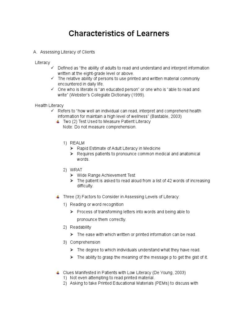 Characteristics of Learners | PDF | Literacy | Letter Case