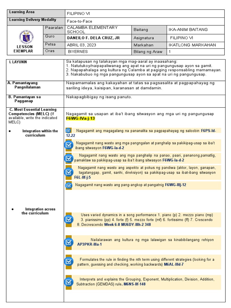 Filipino Vi LP For Co1 | PDF
