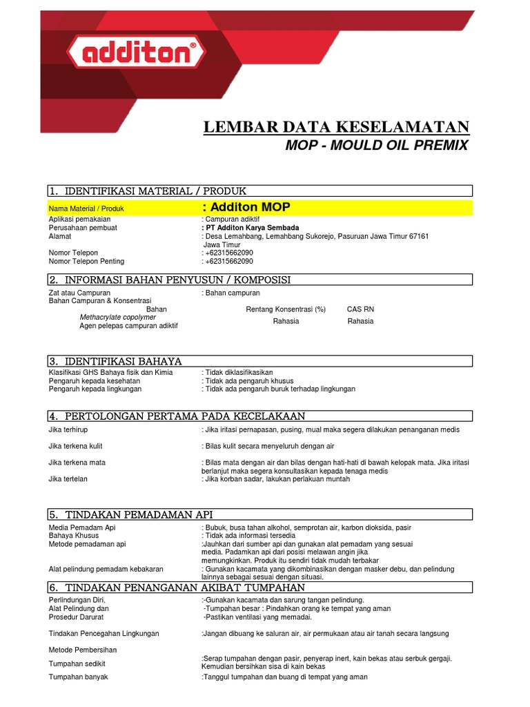 MSDS Additon MOP (Bhs Indonesia) | PDF