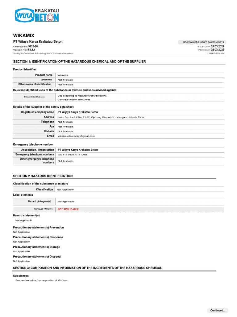 Sds Wikamix Download Free Pdf Dangerous Goods Toxicity