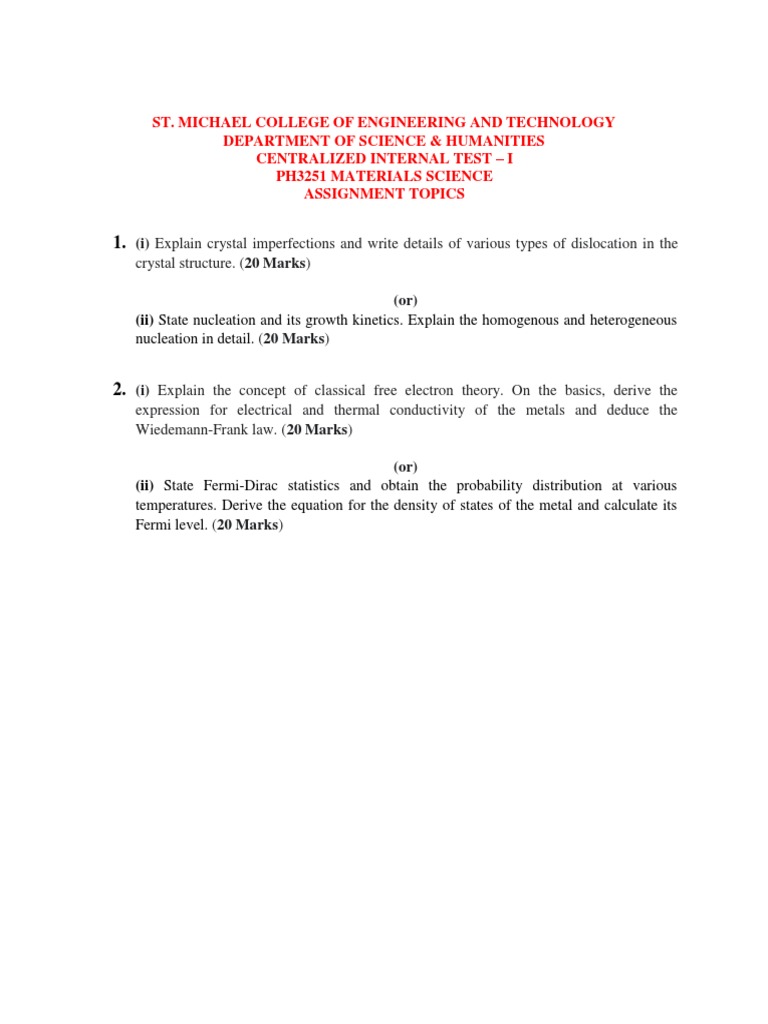 Physics Assignment SEM II - PH3251-MECH | PDF