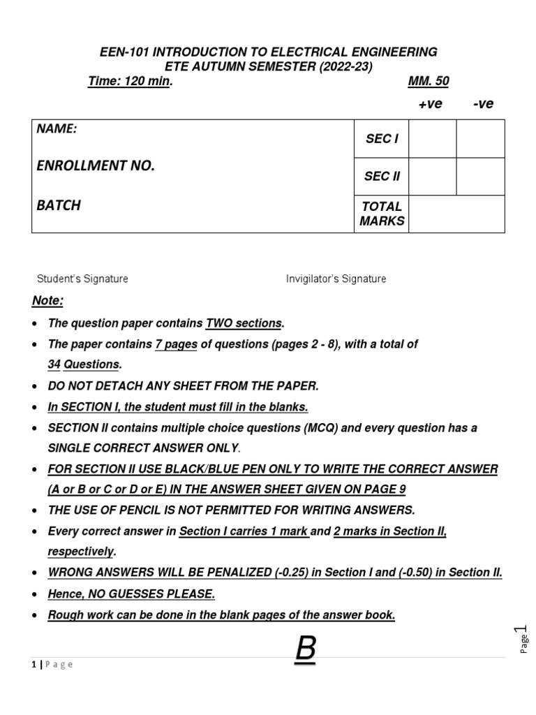 Ete Een 101 Final 22 23 Solution Pdf Electricity Electric Power