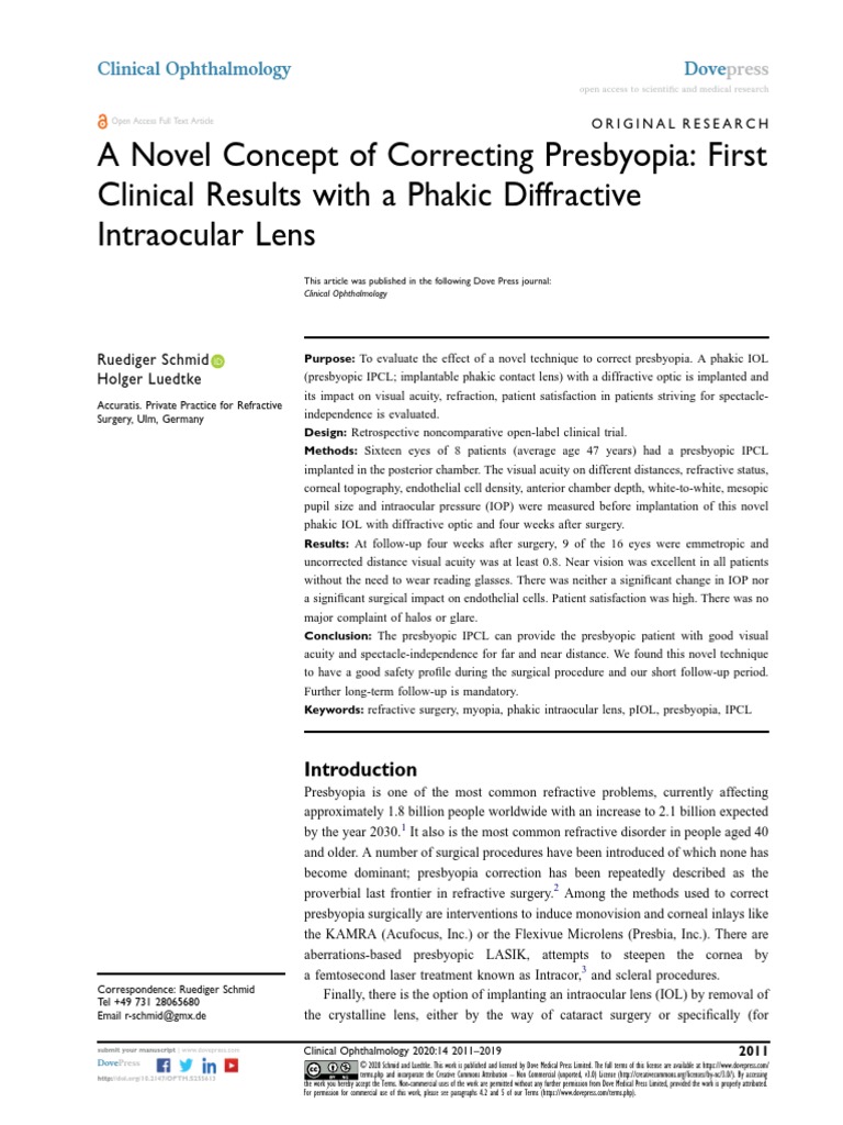 Correcting Presbyopia First phakic diffractive IOL | PDF | Vision ...