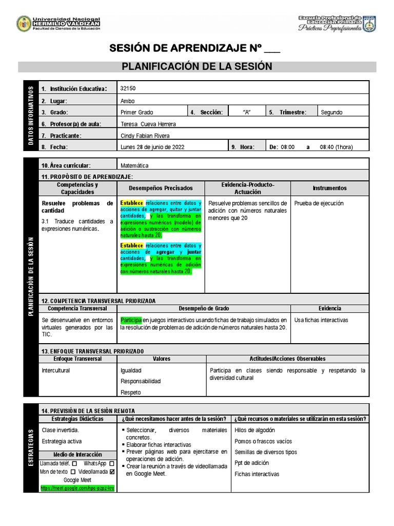 FICHA-DE-SESION-DE-APRENDIZAJE-2022 Ok | PDF | Aprendizaje