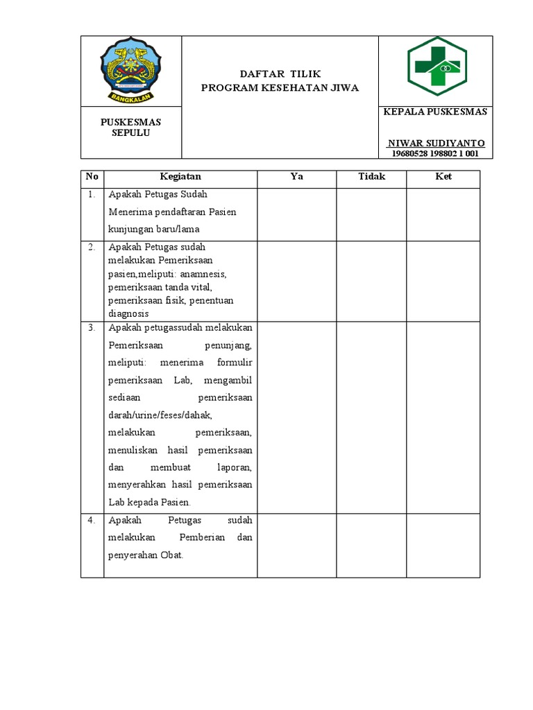Daftar Tilik Program Kesehatan Jiwa | PDF
