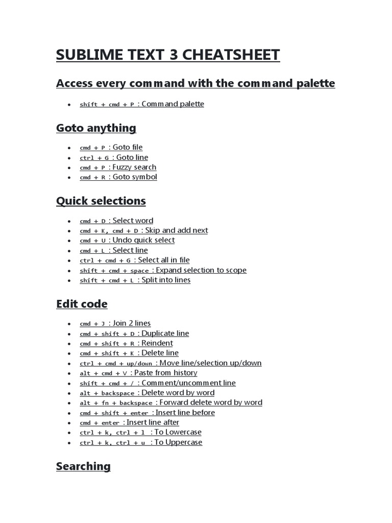 Atajos de teclado Sublime text 3 | PDF | Software | Computing