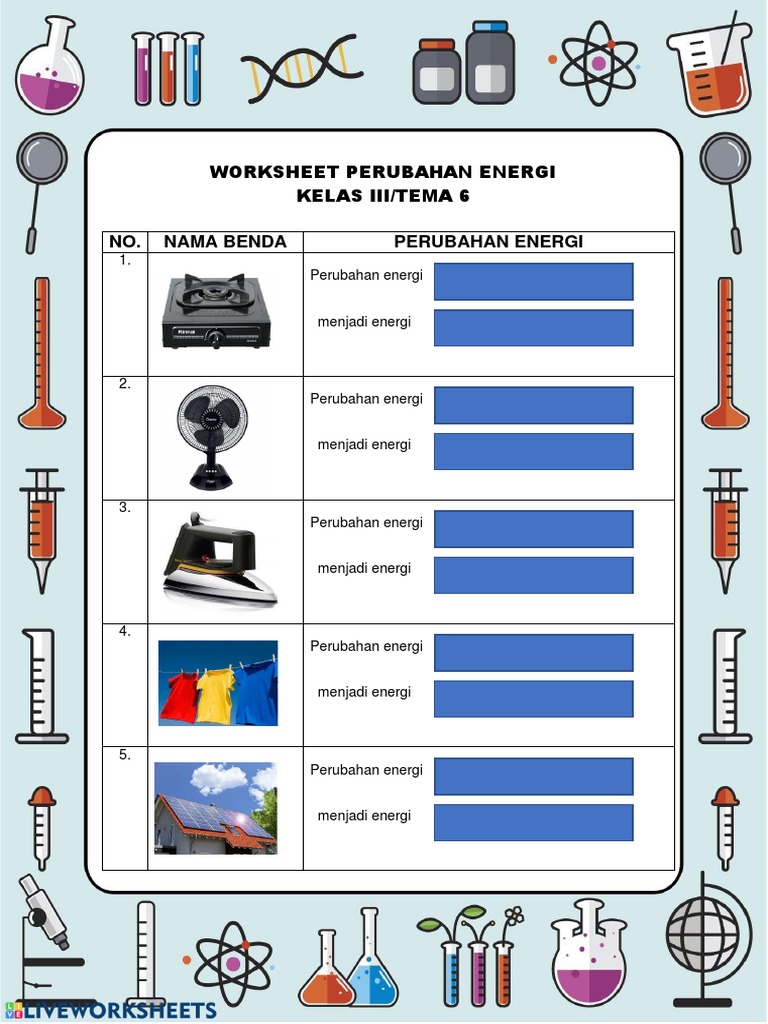 Worksheet Perubahan Energi Kelas 3 | PDF | Griya & Taman | Sains ...
