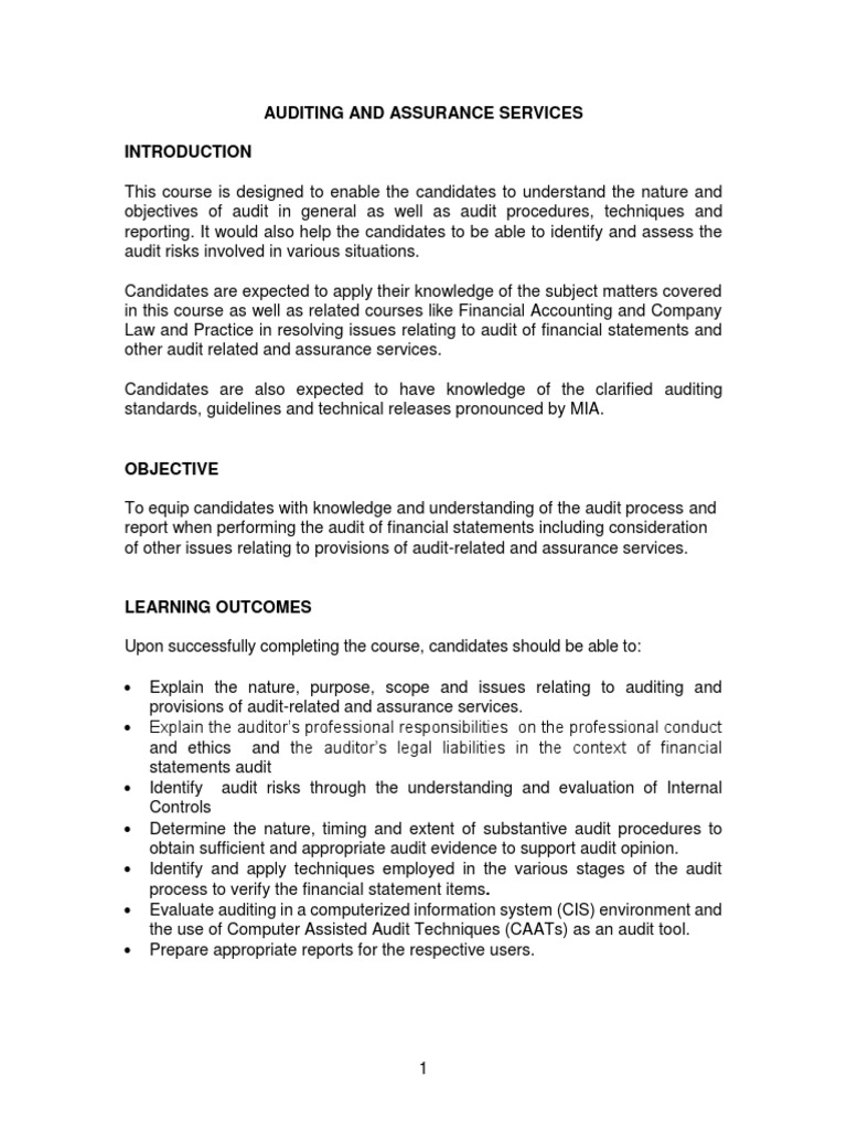 Auditing and Assurance Services Syllabus (1) | PDF | Audit | Financial Audit