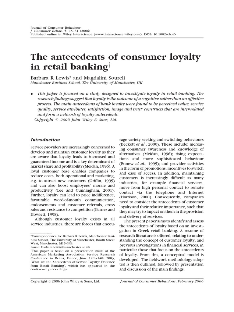 The Antecedents of Consumer Loyalty in Retail Banking: Barbara R Lewis ...