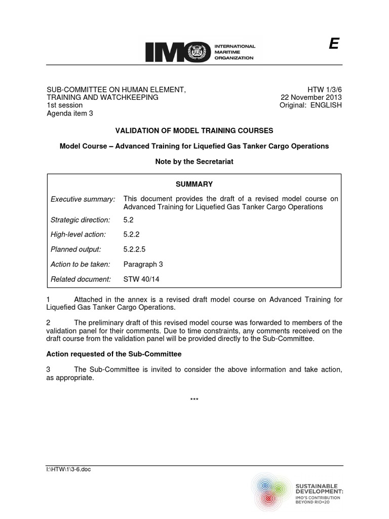 MODEL COURSE 1.05 - Advanced Training For Liquefied Gas Tanker Cargo Operations | PDF | Teachers ...