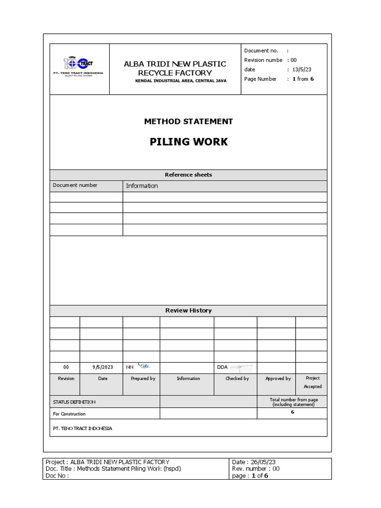 Alba Tridi Piling Work Method Statement | PDF | Deep Foundation | Welding