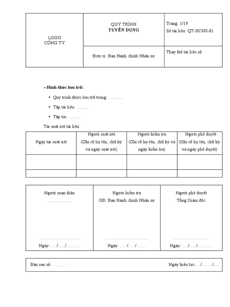 QT-HCNS-01 -MAU - QUY TRÌNH TUYỂN DỤNG | PDF