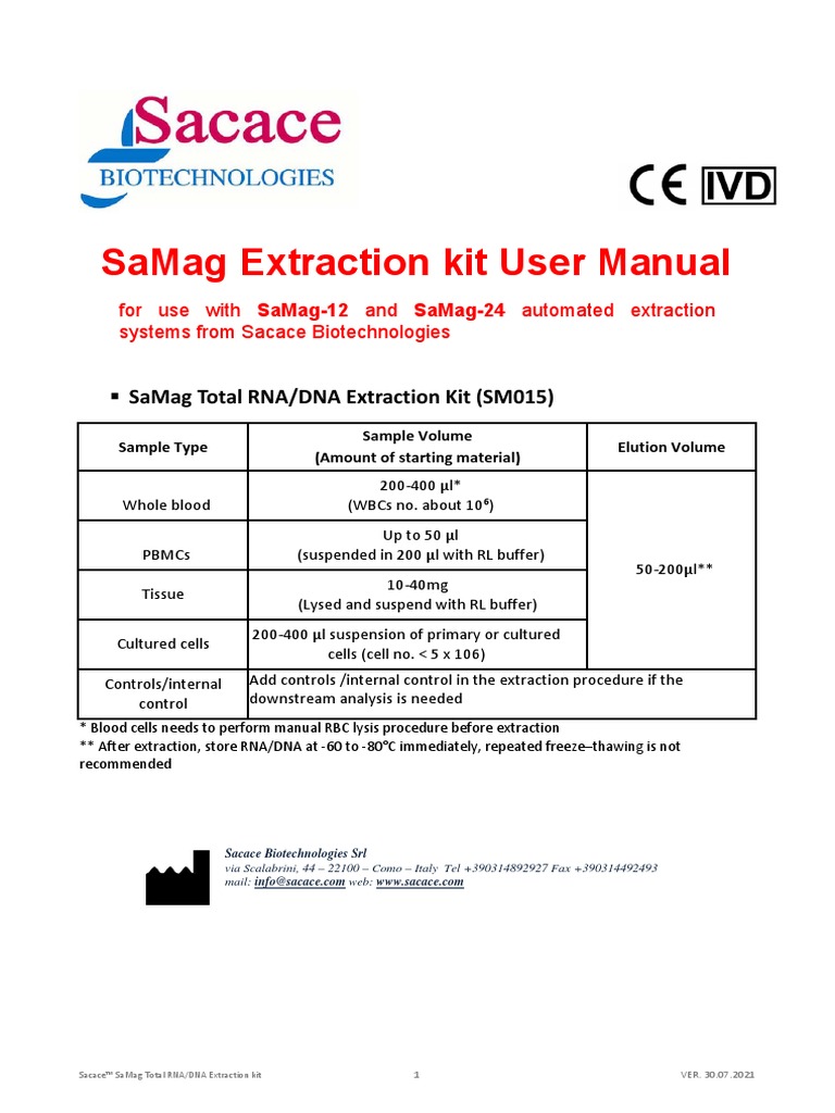 229f9 SaMag Total RNA-DNA Extraction Kit SM15 Ver 30072021 | PDF ...