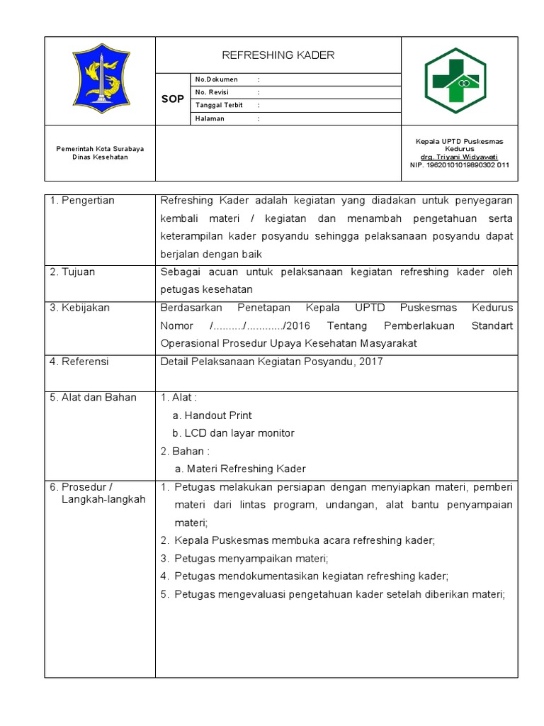 Sop Refreshing Kader | PDF