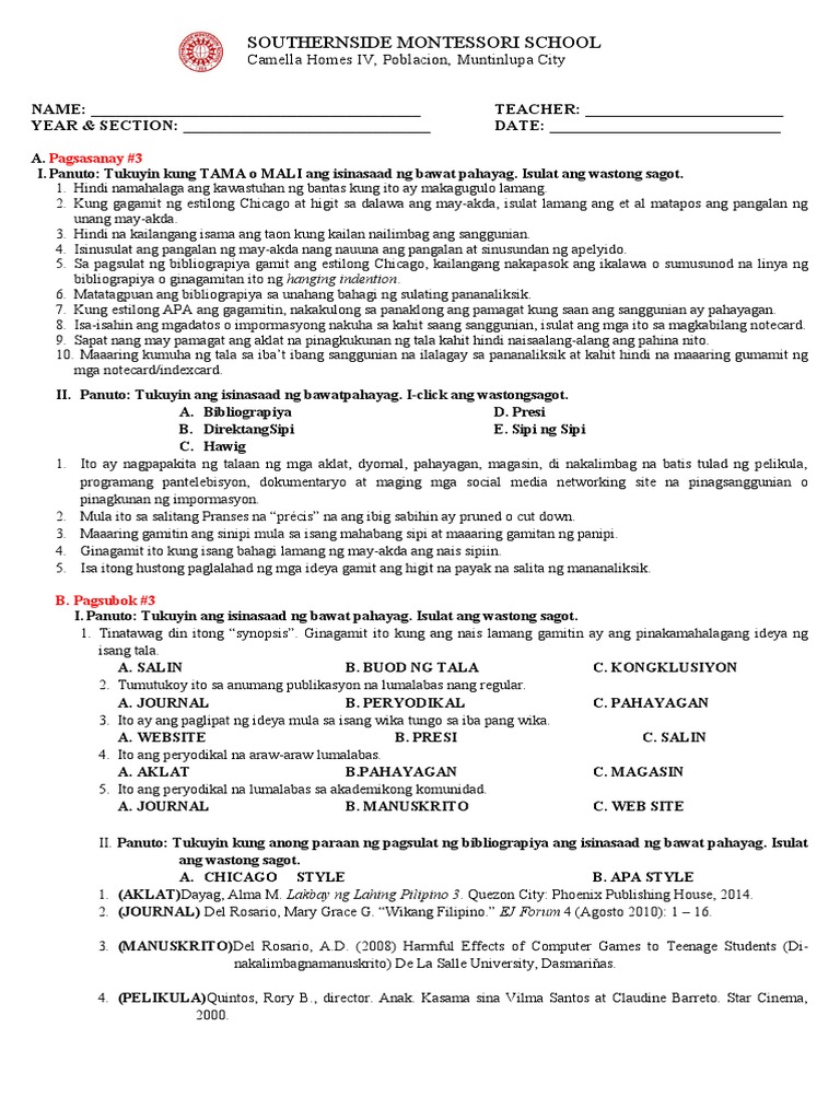 SW3 Q3 Pagbasa | PDF