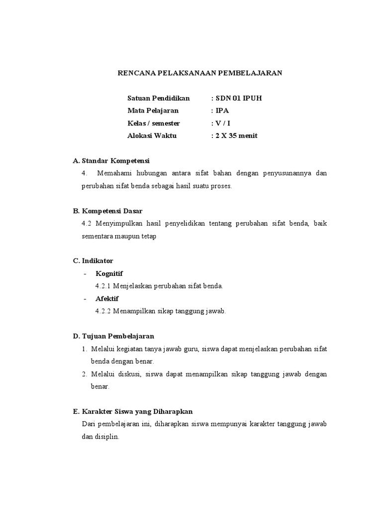 RPP IPA Kelas 5 KD 4 2 | PDF