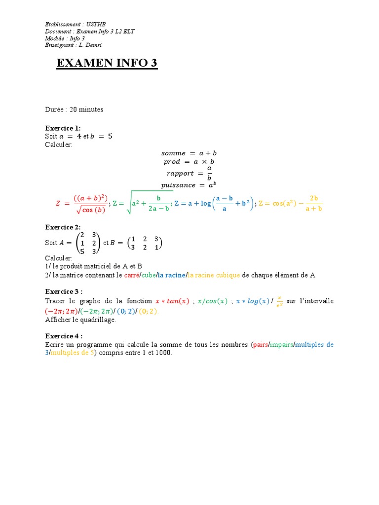 Proposition Sujet Exam | PDF