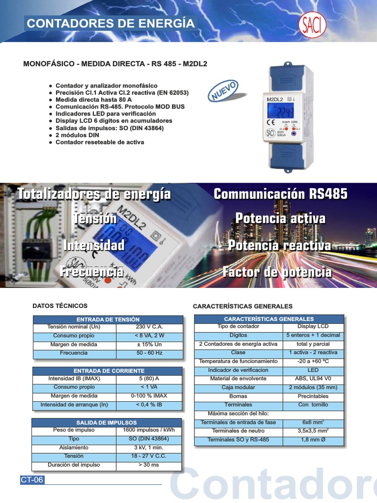 Contador Monofásico m2dl2 Ficha Técnica | PDF | Energia electrica ...