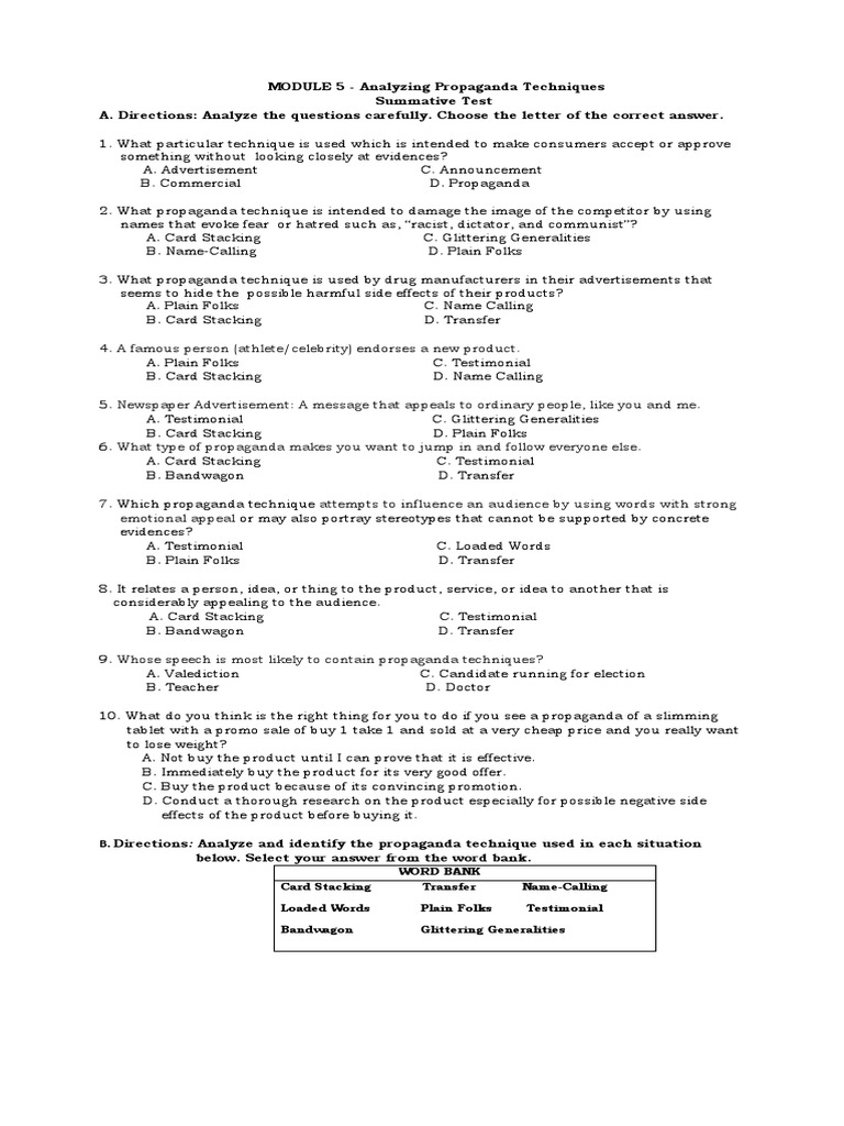 Summative Test Module 5 | Download Free PDF | Propaganda | Advertising
