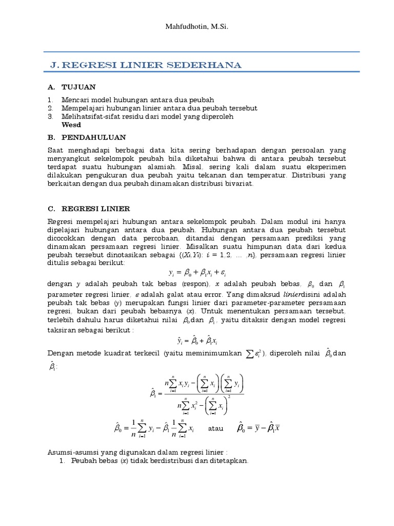 Model Regresi Linier Sederhana Kelas 11 | PDF