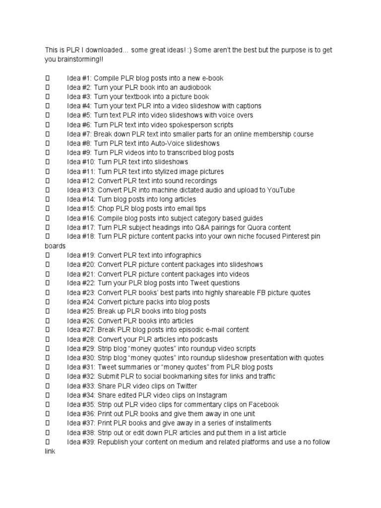 Plr Repurposing Ideas 1 Pdf Social Information Processing Internet